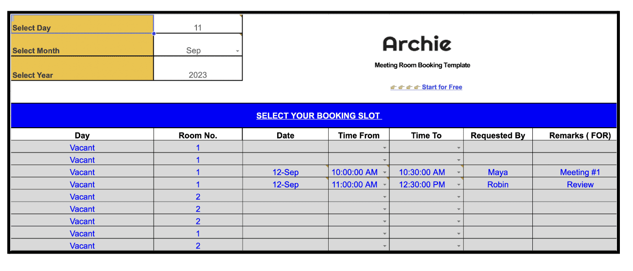 Meeting Room Booking Template [Excel Free Download]