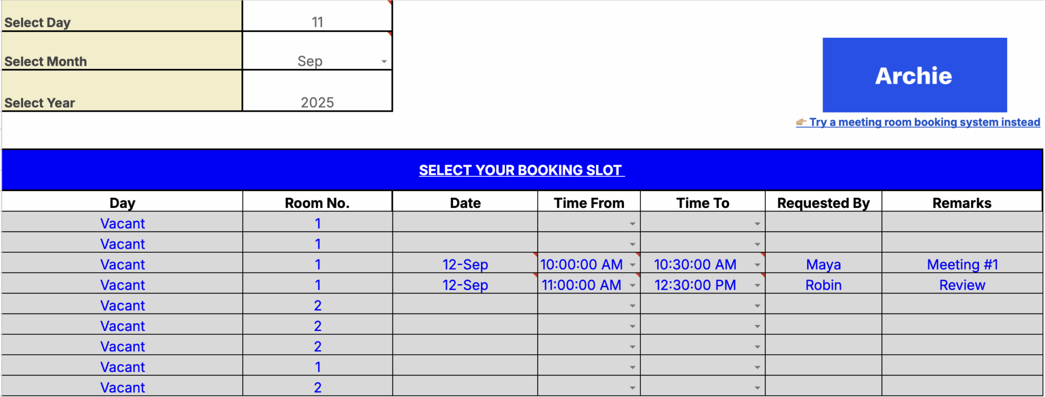 Meeting Room Booking Template [Excel Free Download]